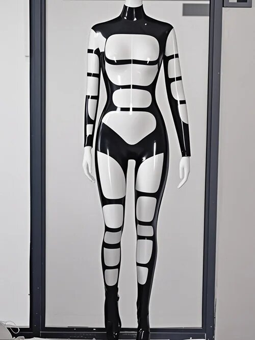 Латексный резиновый комбинезон Gummi, модное клубное боди, обтягивающая сине-белая униформа, костюм для косплея, ручная работа XXL