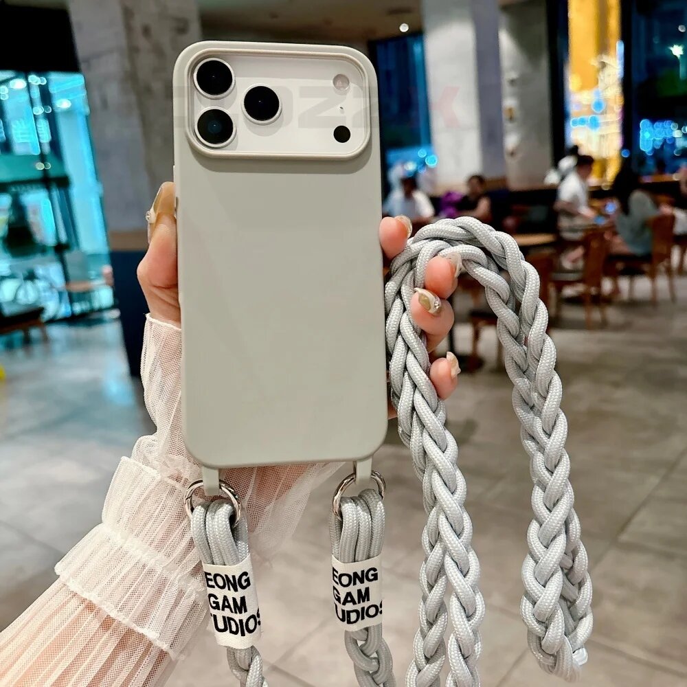 Для iPhone 17 Pro Чехол-ремешок через плечо Вязаный ремешок Candy Мягкий чехол для телефона iPhone 17 Pro Max 16 15 14 Plus 13 12 Mini 17Air Айфон 16 Про Макс, Gray