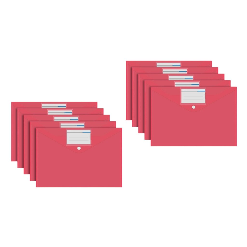 1 комплект из 10 шт, прозрачный пакет для документов, пакет для хранения данных формата а4, утолщенный пакет для файлов на кнопке с этикеткой-прозрачный красный
