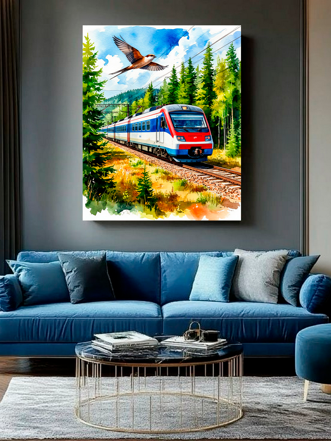 Картина на стену для интерьера Электропоезд "Стриж" 40х50 см, холст на подрамнике, InterToys