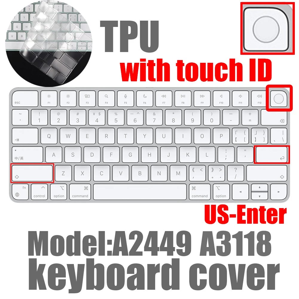 Для Apple 2024-2021 Magic Keyboard 3-го поколения с Touch ID A3118 A2449 A2450 A3203 ТПУ 0,13 мм Тонкая защитная пленка для клавиатуры