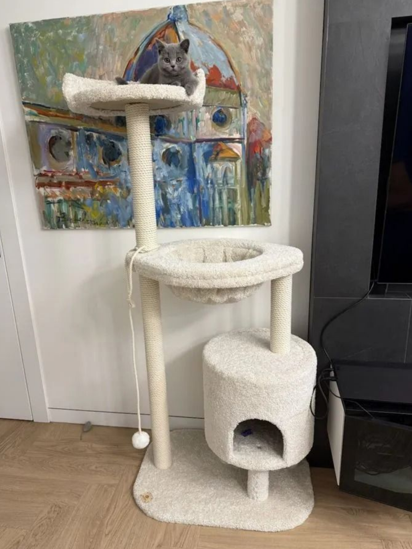 Игровой комплекс для кошек, Моя Котя, для нескольких животных, "Эльдорадо", белый ковролин и хлопковый канат