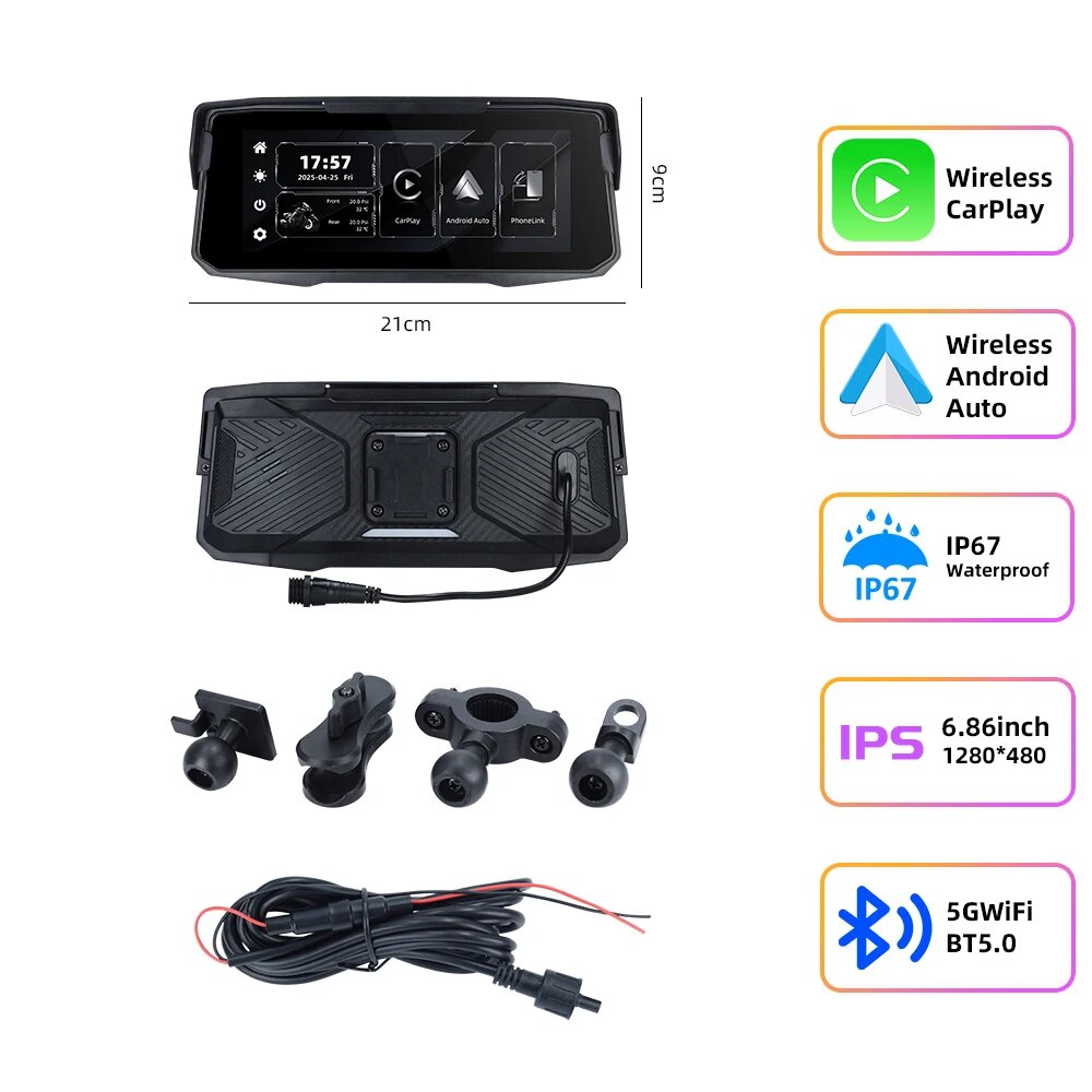 EKIY 6,86 'водонепроницаемый мотоцикл Carplay дисплей навигационный экран зеркальный мотоцикл беспроводной Android авто монитор TPMS BT5.0 Нет, M12