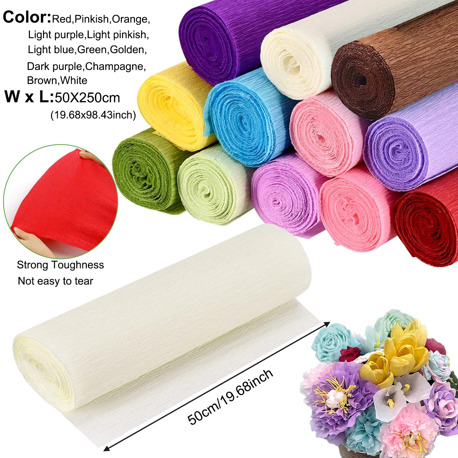 Крепированная цветная бумага 50x250 см, рулон для упаковки подарков, декора, оригами и изготовления цветов, золотой оттенок