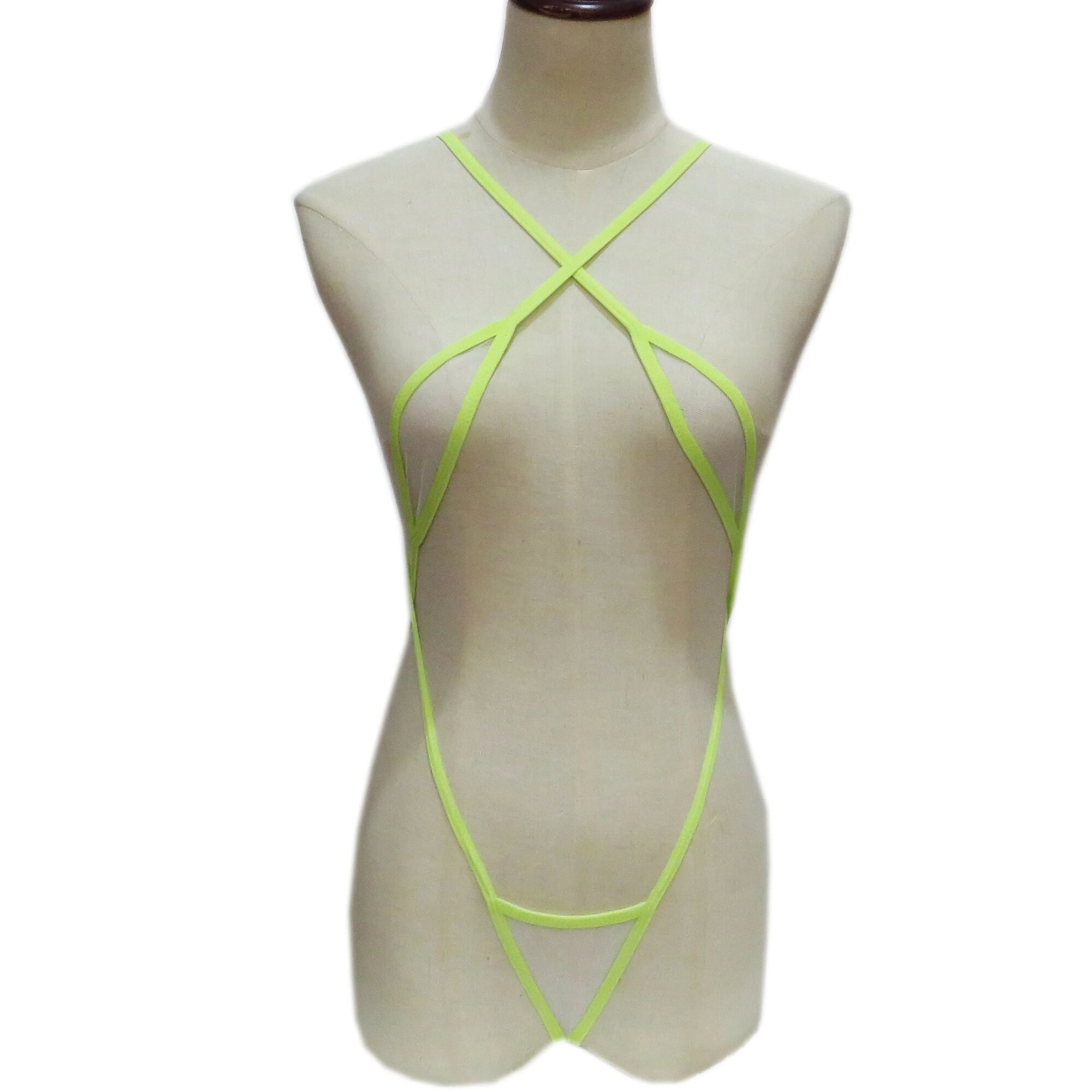 Женское цельное нижнее белье, сексуальный прозрачный маленький купальник с лямкой на шее, стринги с высоким вырезом, мини микро бикини, комбинезон Зеленый, green