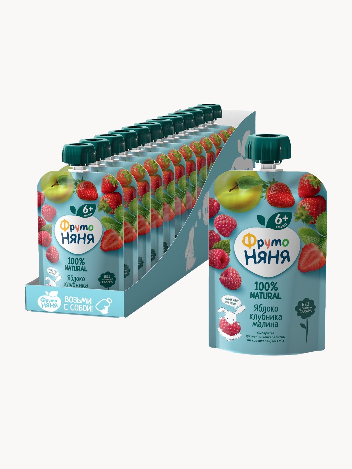 Спайка Десерт ФрутоНяня яблоко, клубника, малина, 90г (12 шт)