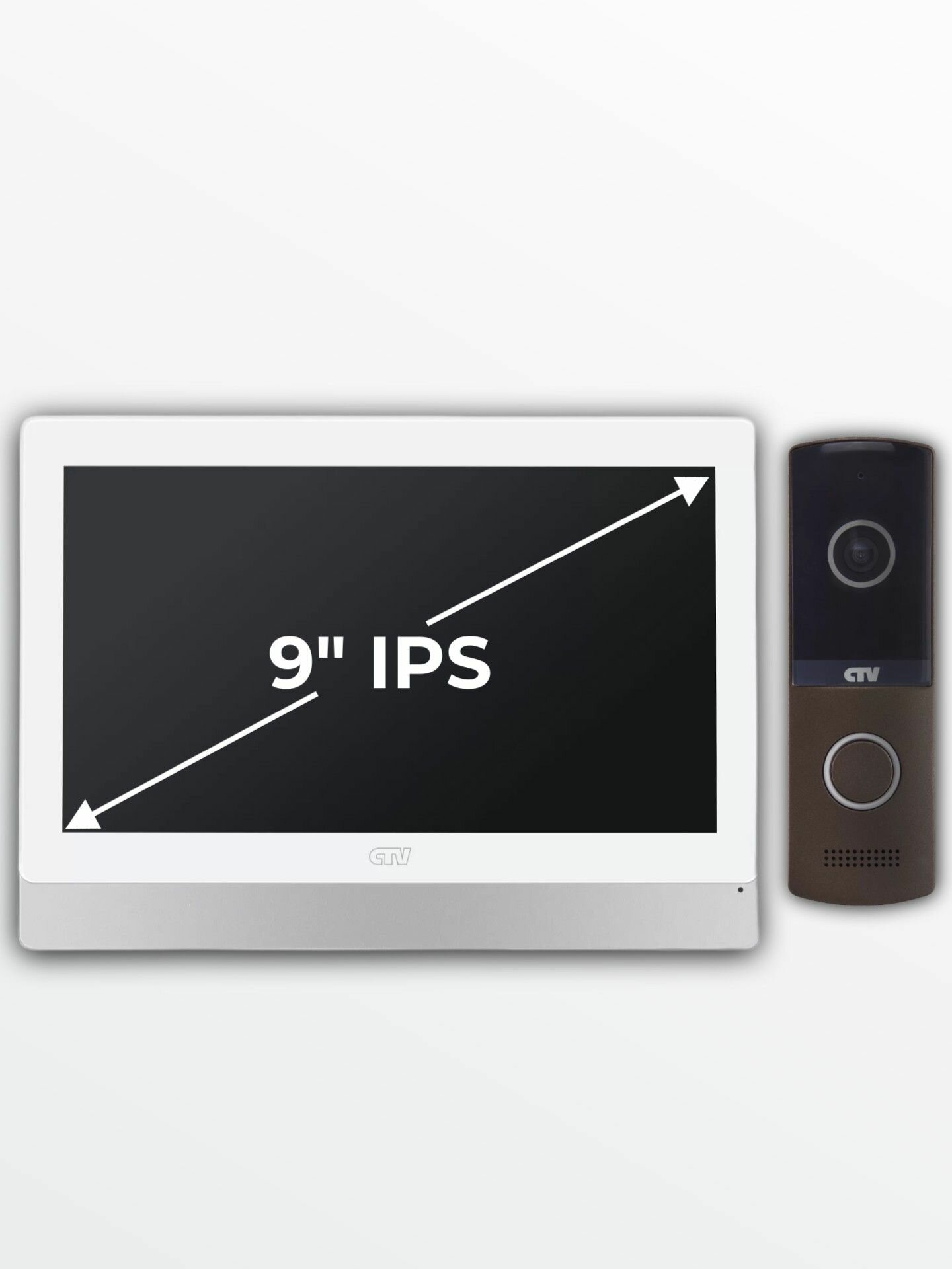 Комплект WiFi видеодомофон для квартиры: монитор 9" CTV-M5904AI (W) + вызывная панель CTV-D4003NG (B), для дома или офиса, управление со смартфона, AI-функции, подключение к подъездному домофону