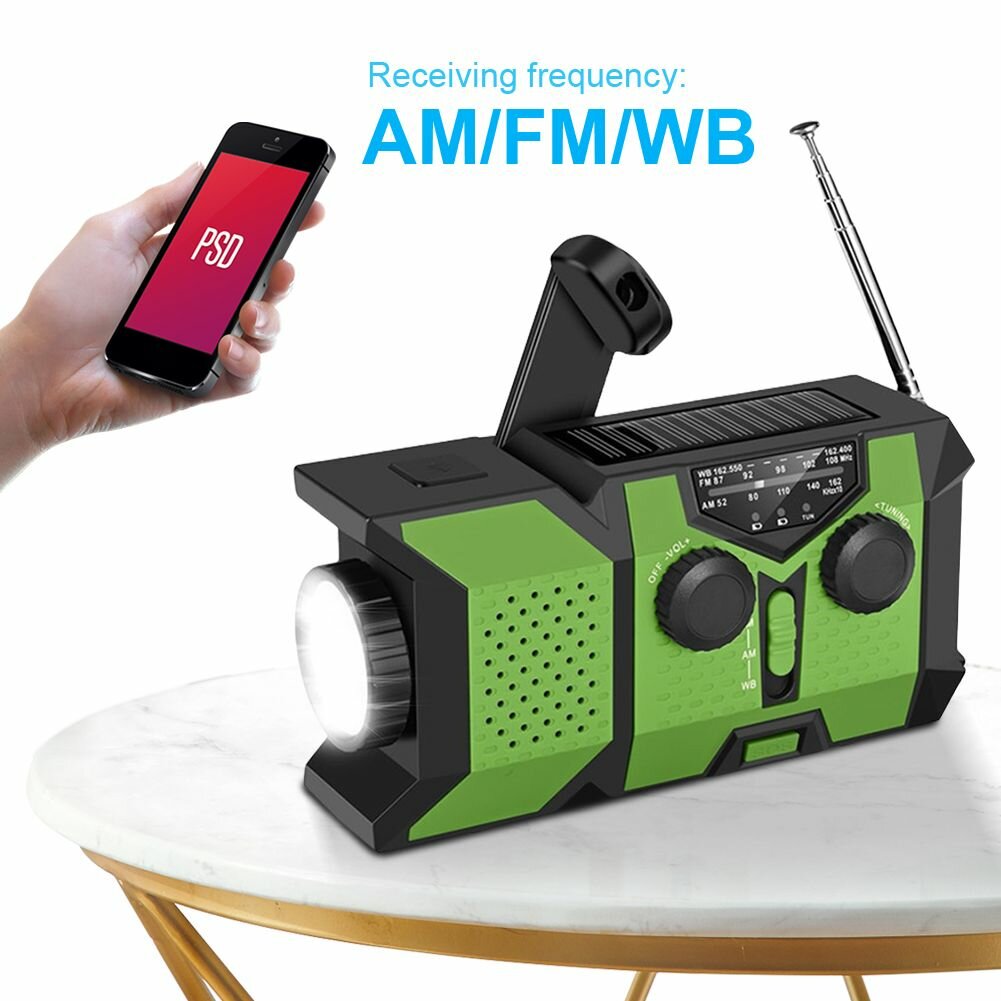 Радиоприемник с индикатором заряда и фонарем, 2000 мА ч, зеленый