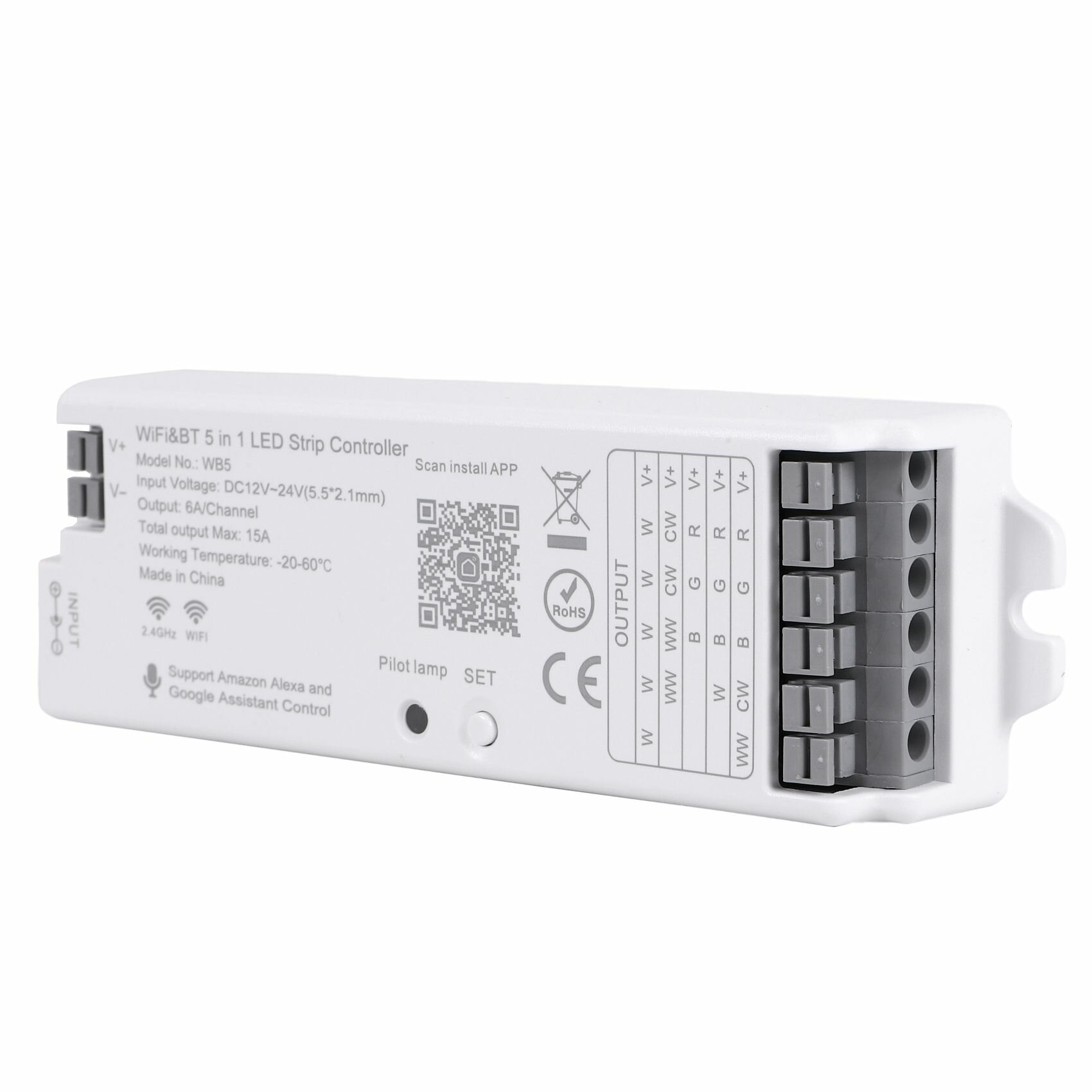 Контроллер светодиодной ленты WB5 WiFi Bluetooth RGB CCT RGBW 5 в 1 с регулируемой яркостью DC12-24V освещения совместим приложения Smart Life