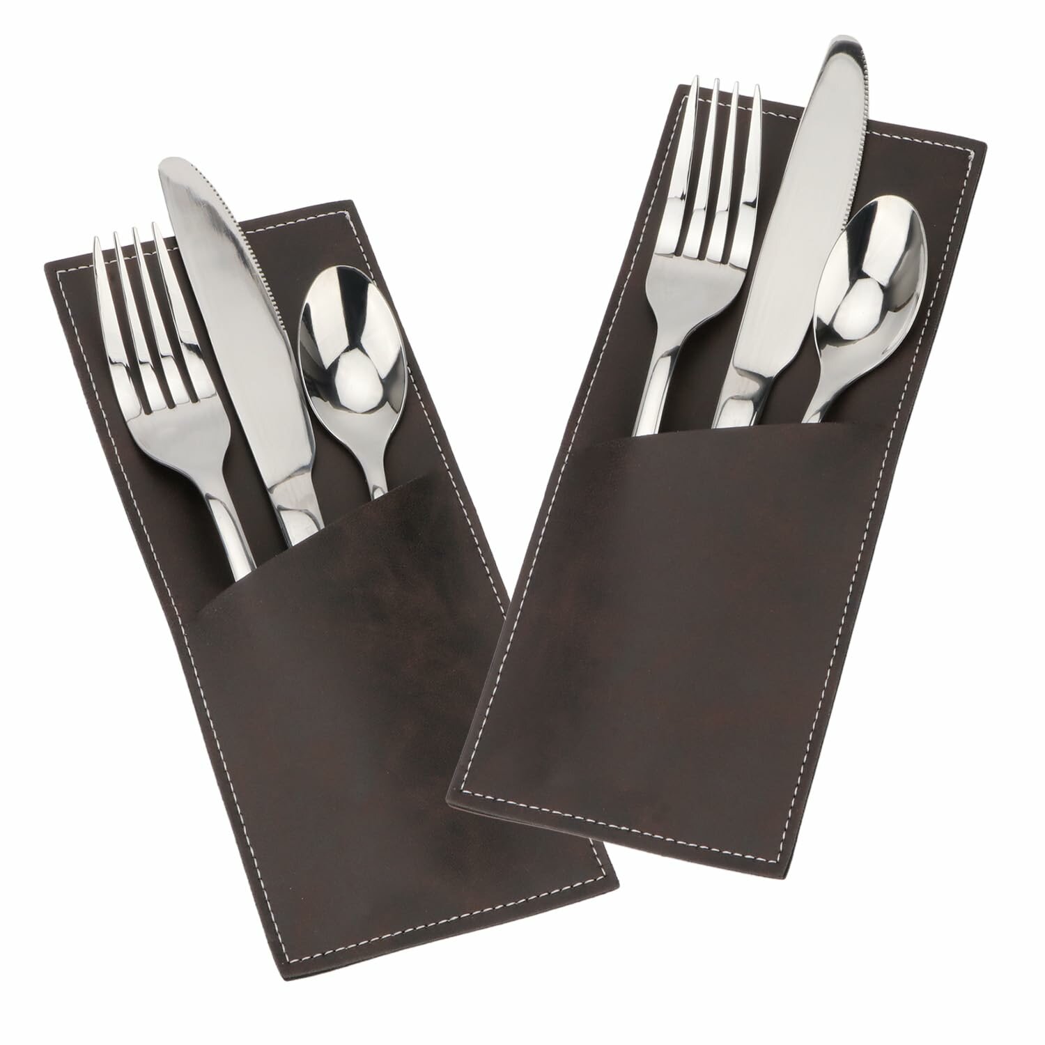 Чехол для столовых приборов из кожи, сумки для вилок, чехлы для столовых приборов для Рождества, Хэллоуина, Дня Благодарения, украшения для стола, 2 штуки (кофейно-коричневый), материал PU кожа, размер 22x9cm, вес 53g, упаковка OPP пакет