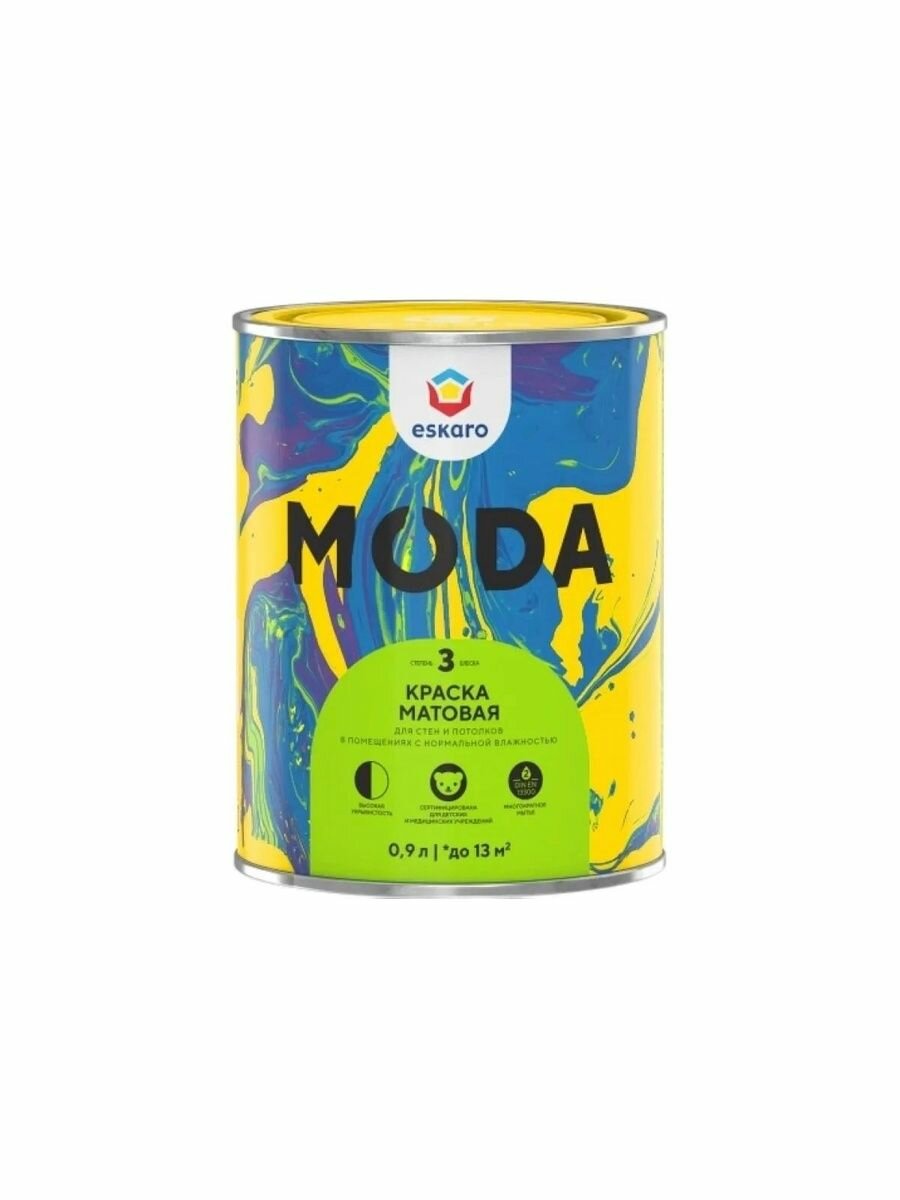 Краска матовая для стен и потолков моющаяся матовая Eskaro MODA 3 0,9 л