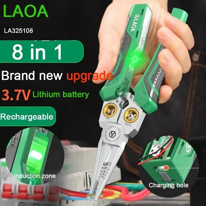 LAOA Многофункциональные клещи 8-в-1 с USB-C и тестером! Совмещает вольтметр, кусачки, стриппер и обжимной инструмент. Работайте от аккумулятора электрик нового уровня!
