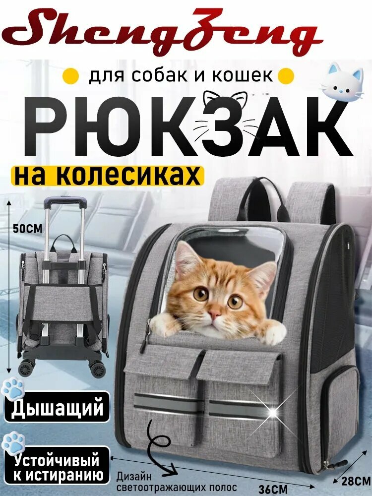 Сумка рюкзак переноска на колесах большая для животных кошек и собак