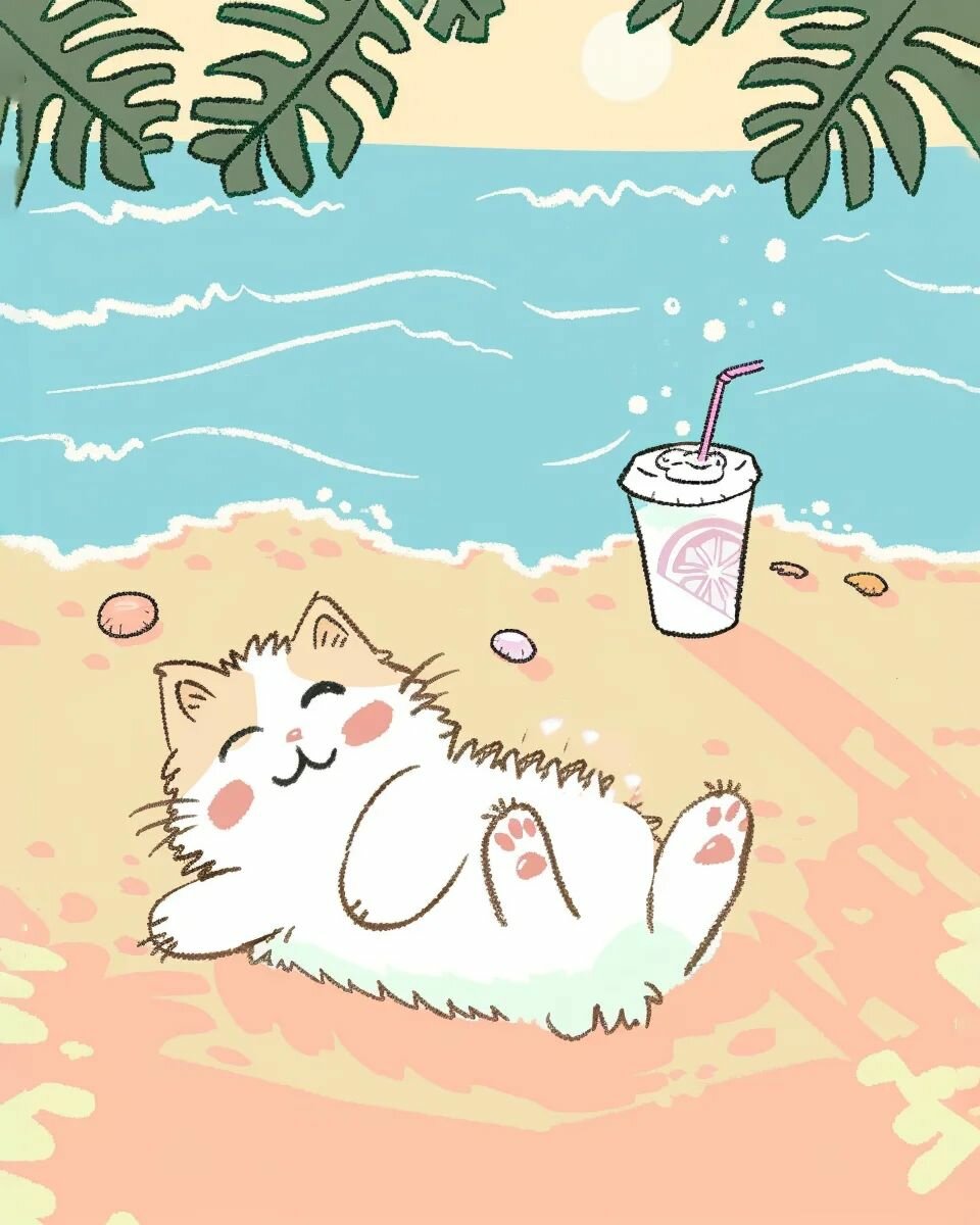 Набор для самостоятельной вышивки алмазами 5D Белый кот на пляже - круглая алмазная мозаика размером 40x50 см для украшения стен дома,40X50CM, белый