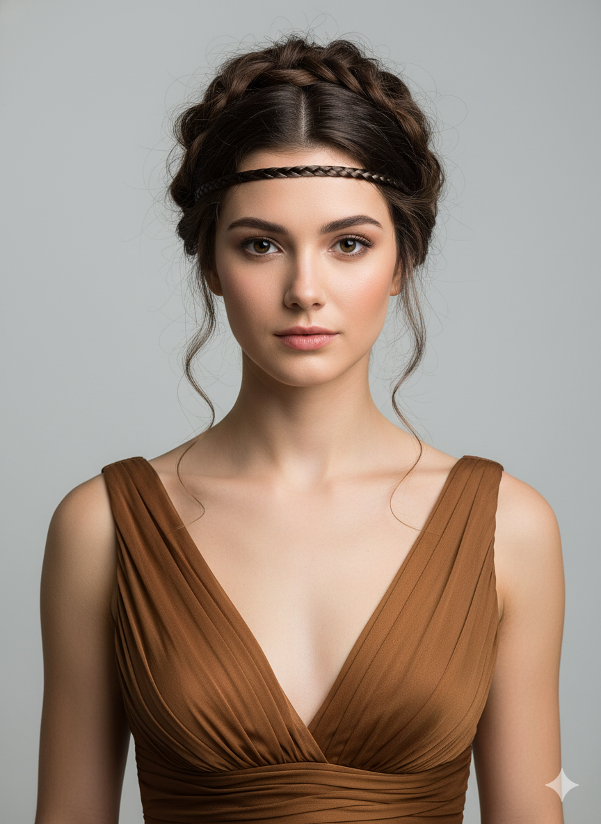 Ободок для волос на резинке для греческой прически каштановый