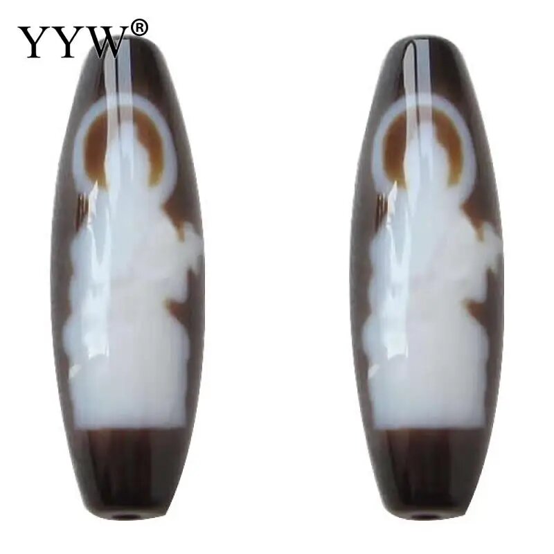 Тибетские агатовые бусины Дзи Махакала YYW, 12x38 мм, класс ААА