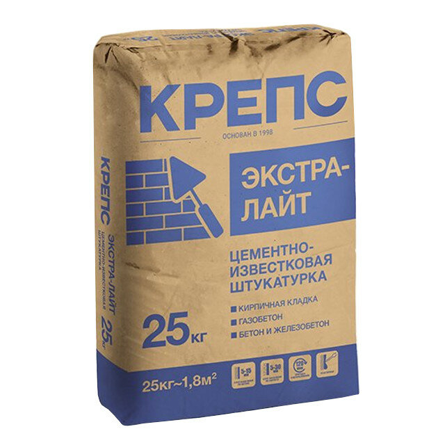 Штукатурка цементная для внутр. и наруж. работ крепс Экстра-Лайт универс. 25кг