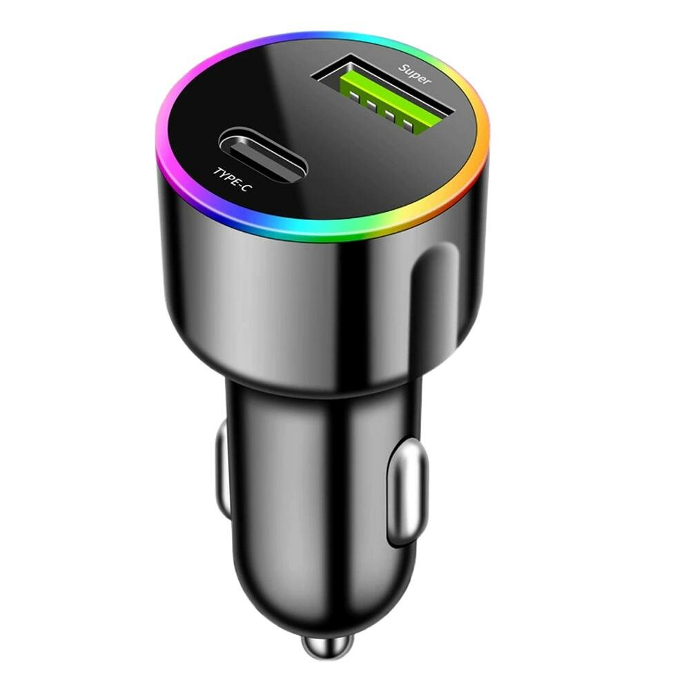 Автомобильная зарядка в прикуриватель для телефона быстрая с цифровым вольтметром / адаптер-переходник в машину USB Type-C