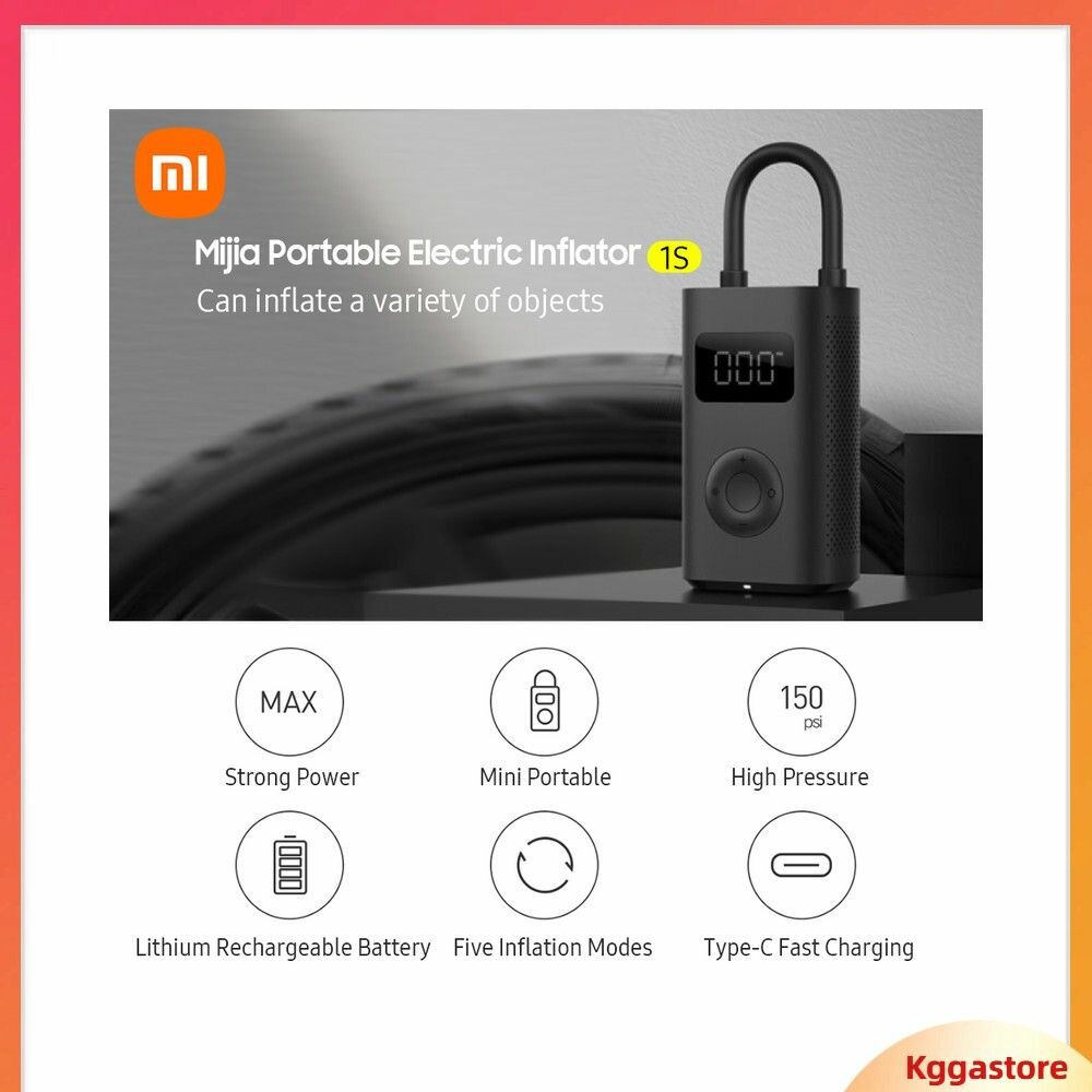Электрический компрессор Xiaomi Mijia 1S, 5 режимов, давление 150 PSI, LED, Type-C