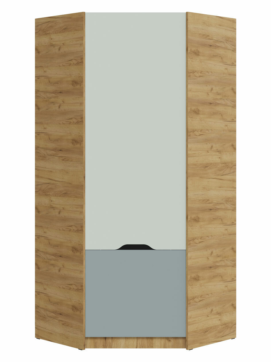 Распашной шкаф Лео детский, угловой, 90х90х201 см, Дуб Крафт золотой / Сумеречный голубой / Пастельный зеленый