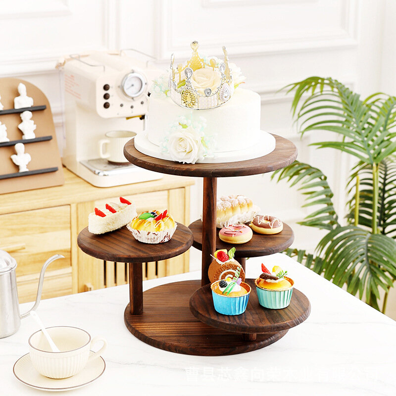 Стойка для десертов из массива дерева, многоярусная подставка для кексов, настольная подставка для закусок, натуральная деревянная подставка для десертов, деревянная подставка для тортов