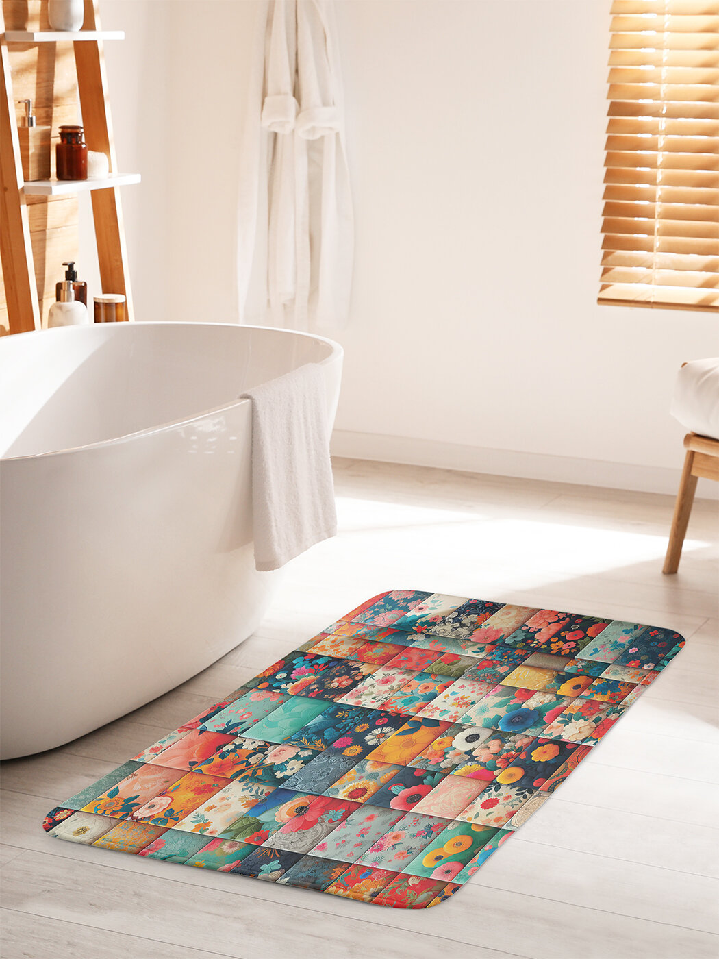 Коврик для ванной комнаты и туалета противоскользящий "Плитка из цветов" 60х100 см, JoyArty