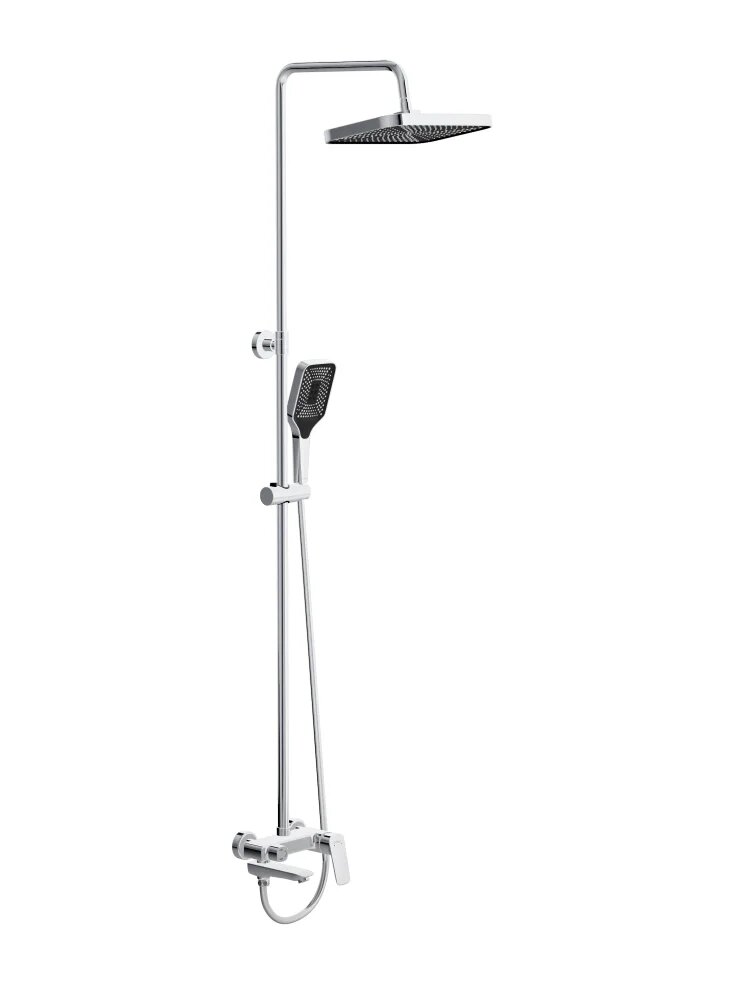Душевая стойка BelBagno Due DUE-VSCM-CRM со смесителем, хром, глянцевая, душевая система с тропическим душем, с изливом, с лейкой, латунная, рычаг сбоку