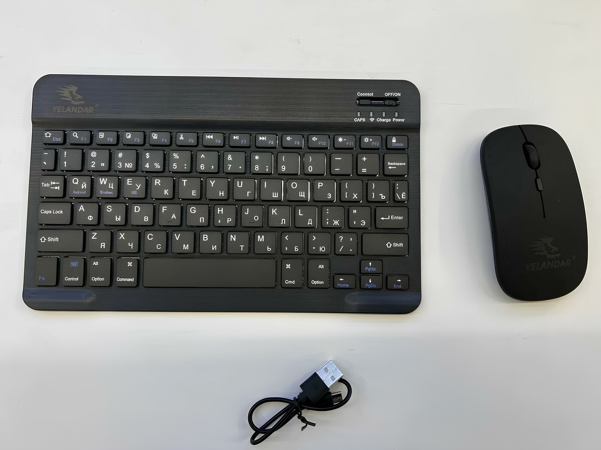 Беспроводная клавиатура и мышь Yelandar AN-030 Bluetooth с русскими буквами — чёрный комплект для работы и дома