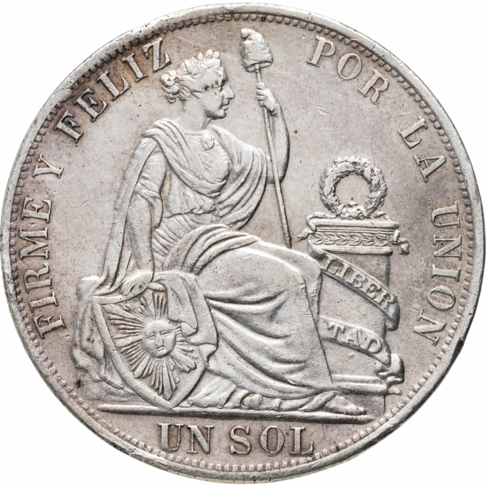Перу 1 соль sol 1888, Серебро 900, в сохранности XF