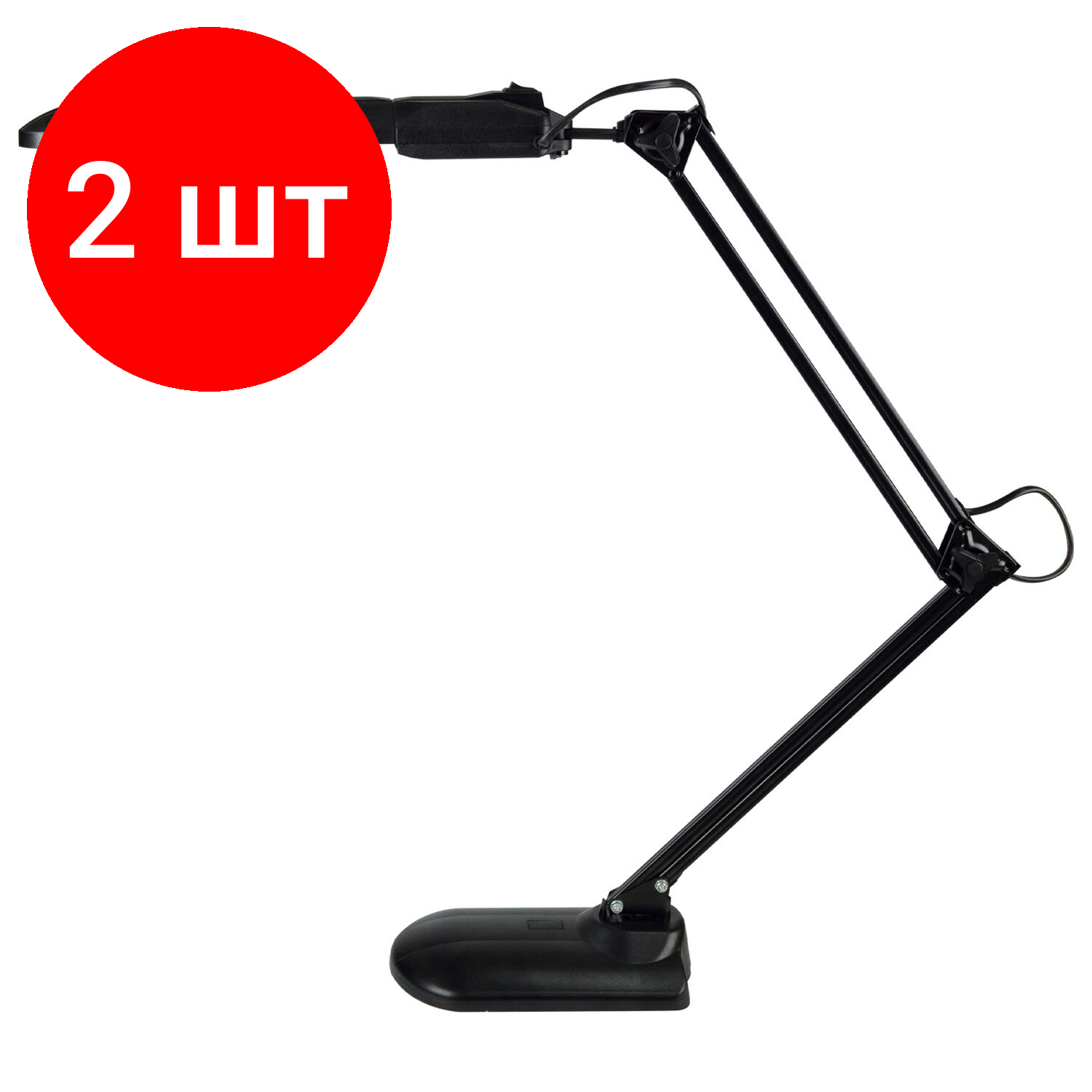 Комплект 2 шт, Светильник настольный "Дельта +", на подставке, люминесцентный, 11 Вт, черный, высота 70 см, 2G7