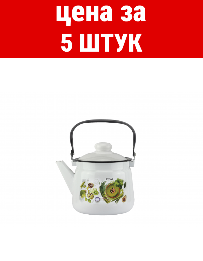 Комплект 5 шт, чайник эмаль 2.5Л веган магнитогорск