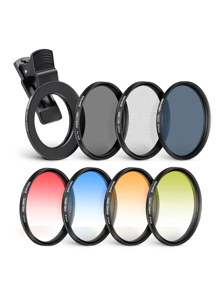 NEEWER Набор фильтров 67 мм ND + CPL + с зажимом для объектива, совместимый с iPhone 16 15 14 Pro Max Plus 13 12 X Samsung