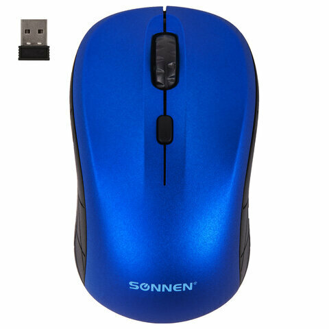 2 шт. Мышь беспроводная SONNEN V-111, USB, 800/1200/1600 dpi, 4 кнопки, оптическая, синяя, 513519