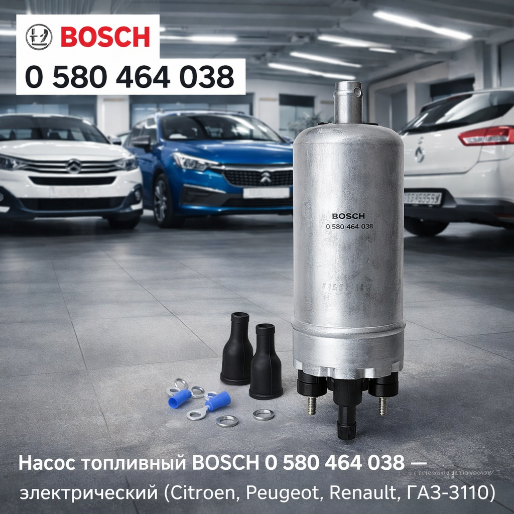Насос топливный BOSCH 0 580 464 038 — электрический | Citroen, Peugeot, Renault, ГАЗ-3110
