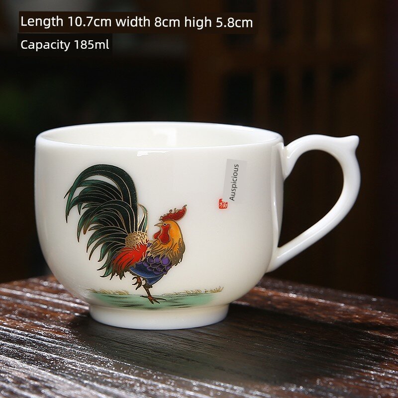 Петух большая мастер-чашка, чайная чашка, одна чашка, баранина, жир, нефрит, белый фарфор, кофейная чашка с ручкой,