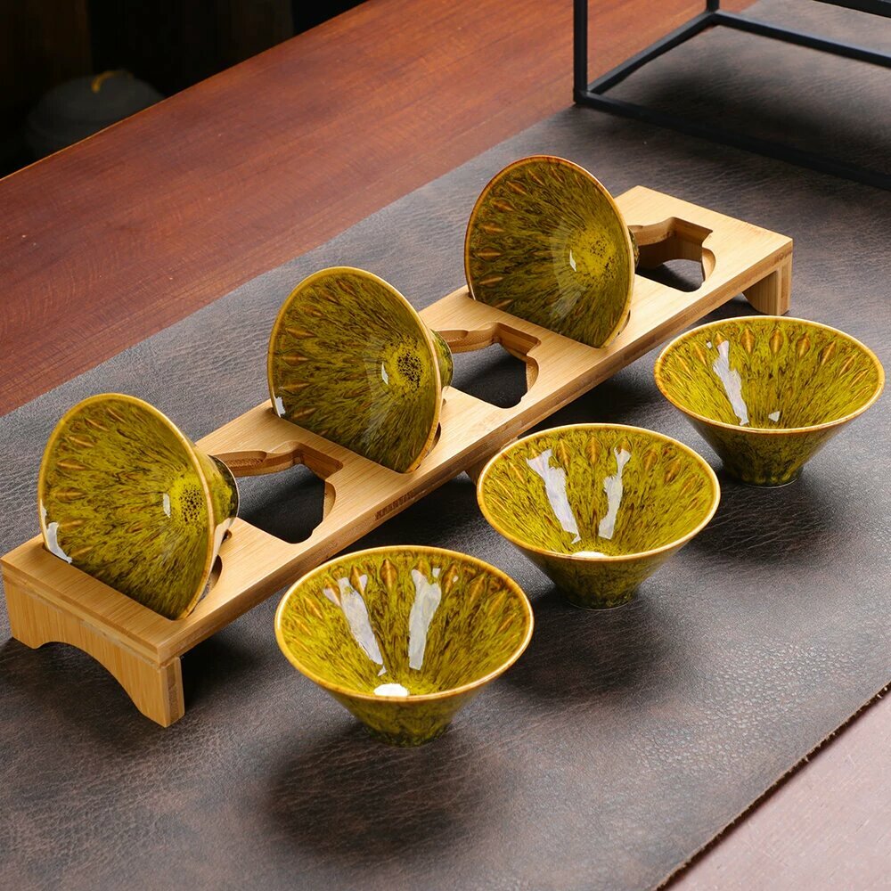 Элитные шестикрасочные конические чайные чашки, набор из 6 штук, керамический чайный сервиз кунг-фу, чайные чашки,