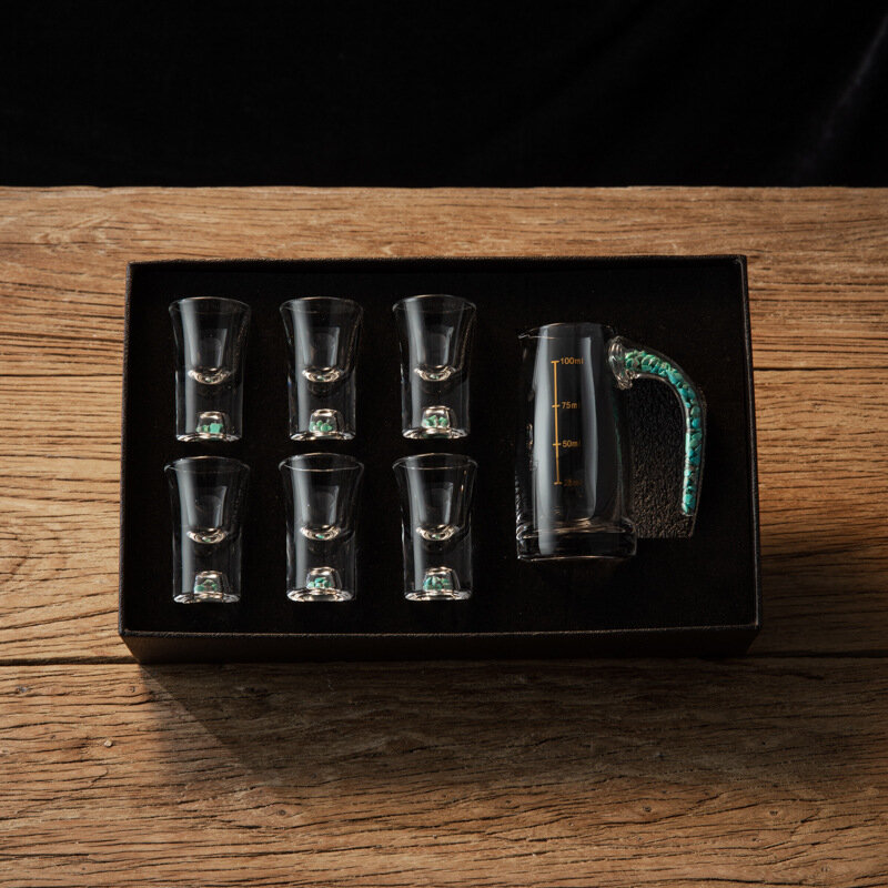 Набор для вина: бирюзовый графин и маленькие дегустационные бокалы, подарочная упаковка, винный набор в подарочной