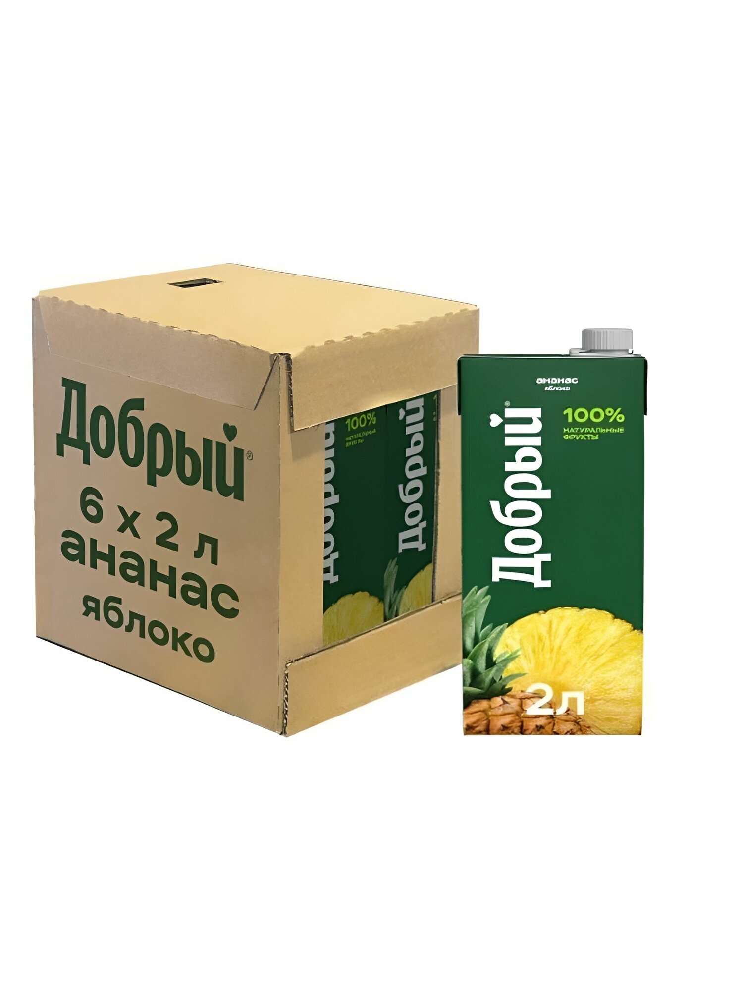 Нектар Добрый Ананас - Яблоко, 2л. Упаковка 6 шт.