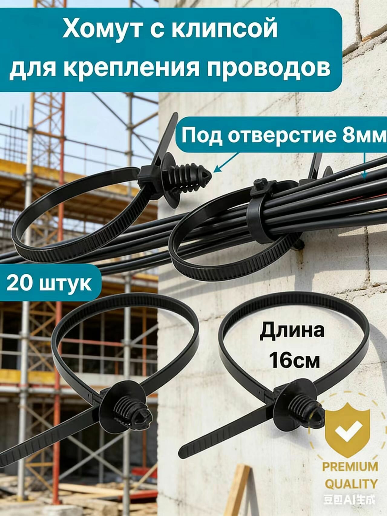 Кабельная стяжка для крепления проводки / Хомут с клипсой 8 мм 20 шт/ Фиксатор для проводов в автомобиле
