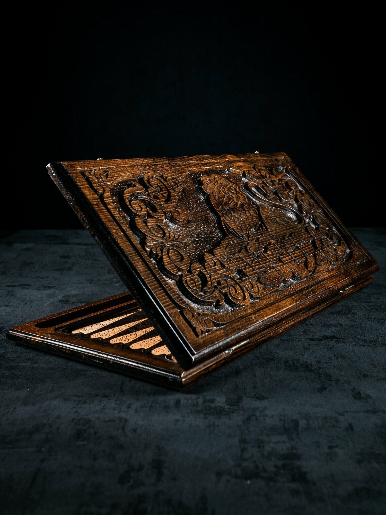 Нарды Деревянные Резные "Царь Лев", большие 60см, из бука, в сумке