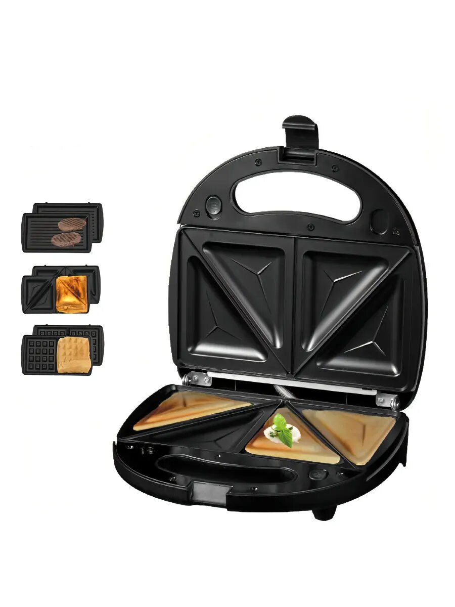 Вафельница мультипекарь 3 в 1 750 Вт от сети с ручкой KC1049