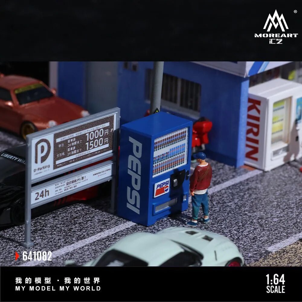 MoreArt Миниатюрная модель из смолы, 1:64, серия Торговый автомат (Набор торговых автоматов PEPSI с подсветкой и магнитным выключателем)
