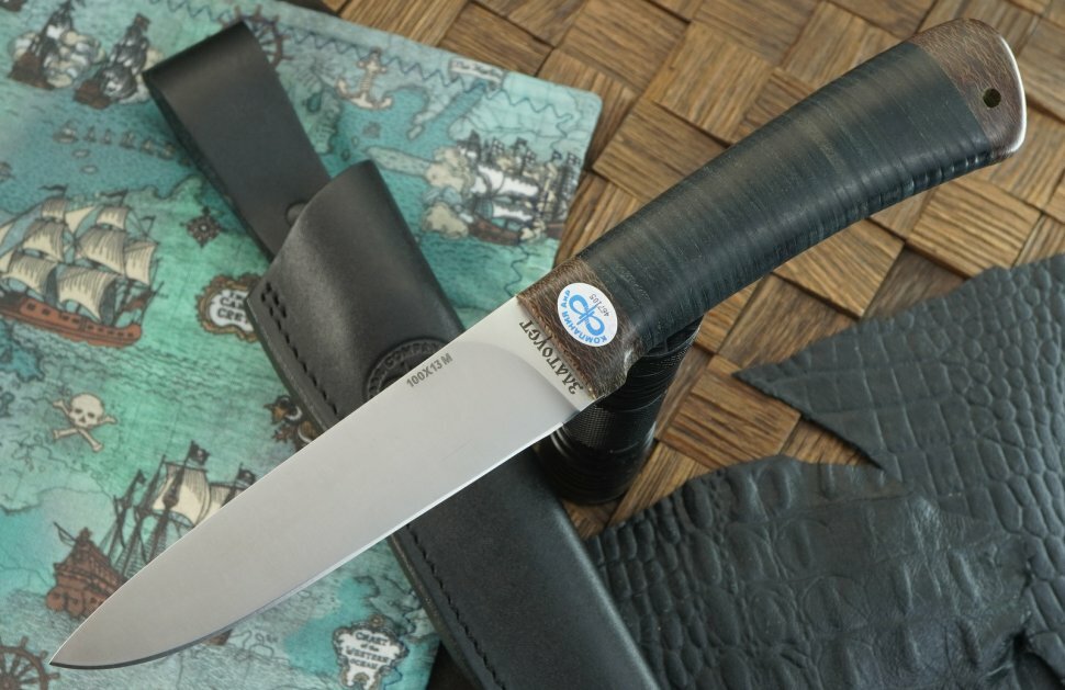 Нож с фиксированным клинком АиР Эш, сталь 100Х13М, рукоять кожа