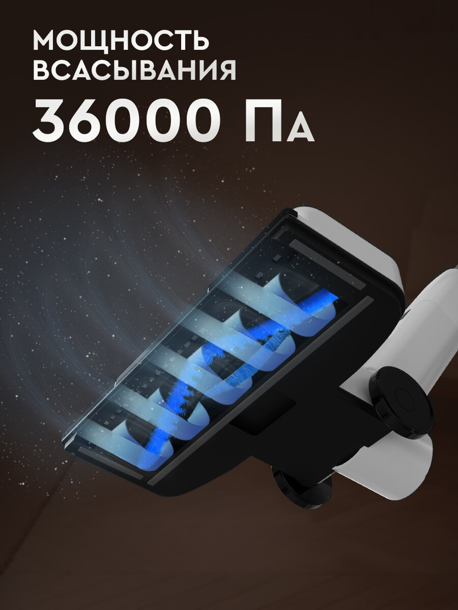 Пылесос вертикальный беспроводной Libhof VCDB-4232 white / сухая и влажная уборка / 3 режима eco, стандартный, turbo / 36000 Па / подсветка зоны уборки — фото 1