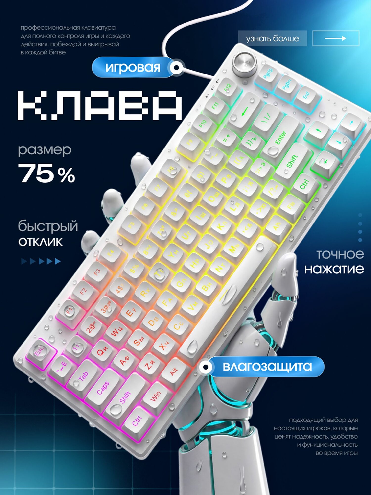 Клавиатура игровая мембранная 75%, проводная Furycube IP75 для компьютера и ноутбука с подсветкой
