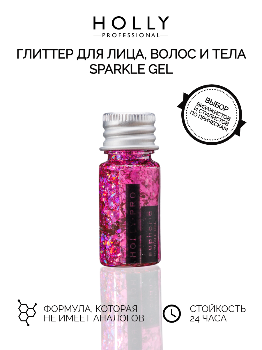 Holly Professional Глиттер для глаз, лица, волос и тела SPARKLE GEL Euphoria