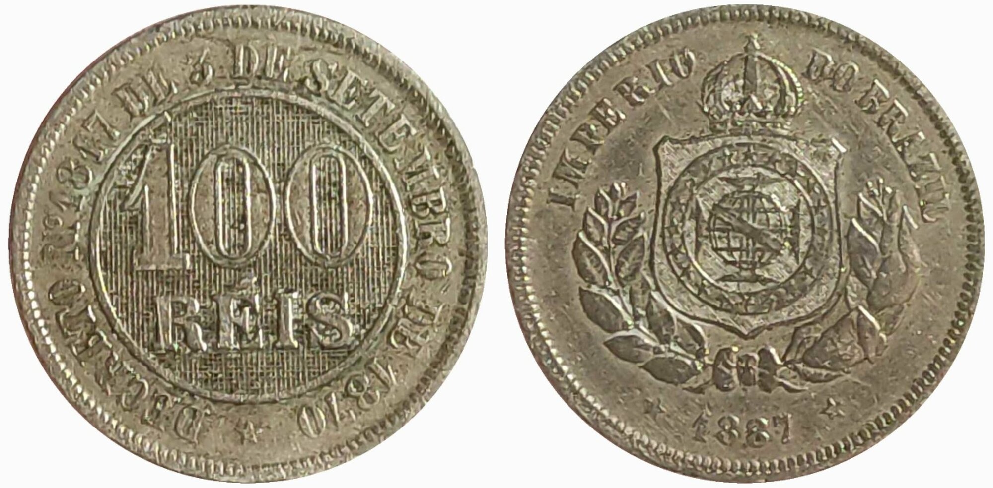 Бразилия 100 реалов, 1886 - 1889 Герб VF