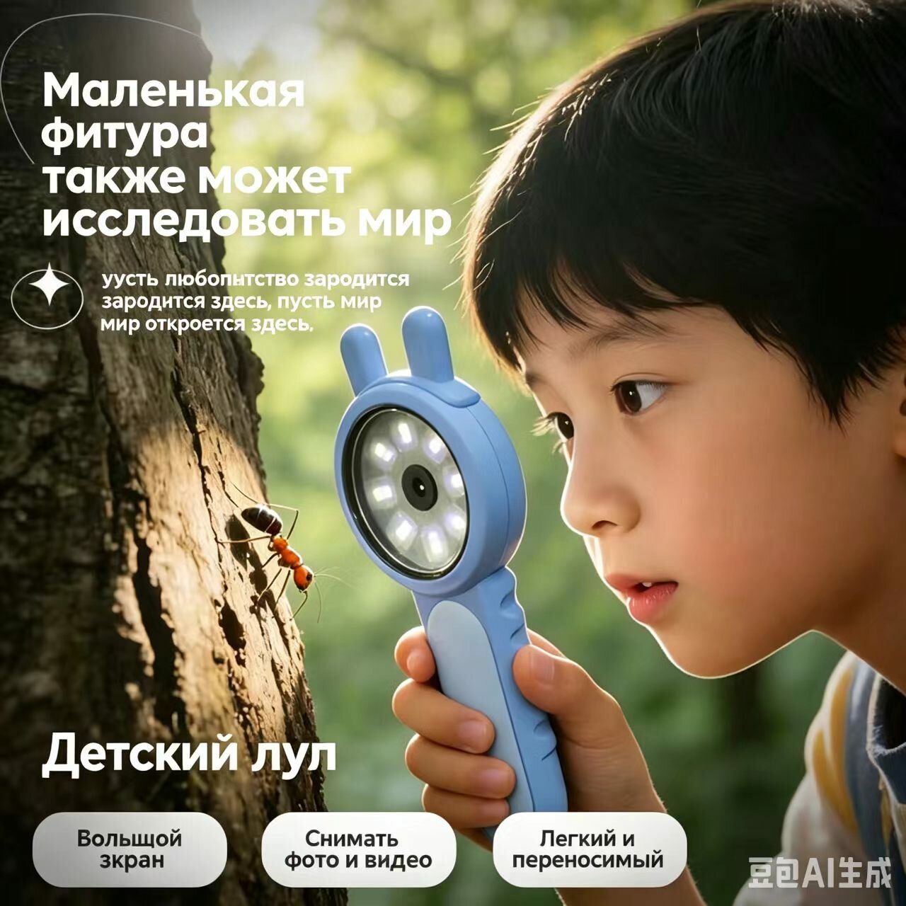 Детский цифровой микроскоп, 2 дюйма, экспериментальный микроскоп для учащихся начальной школы, портативный
