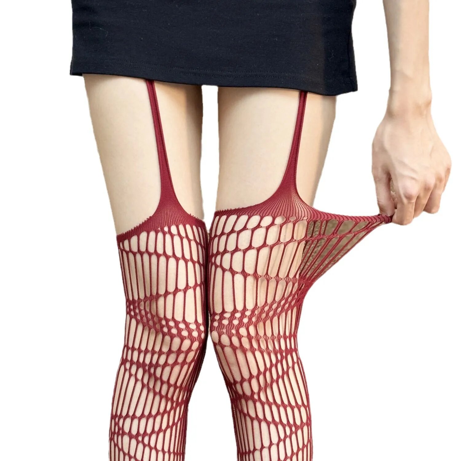 Ажурные чулки с подвязками, black 143-winered