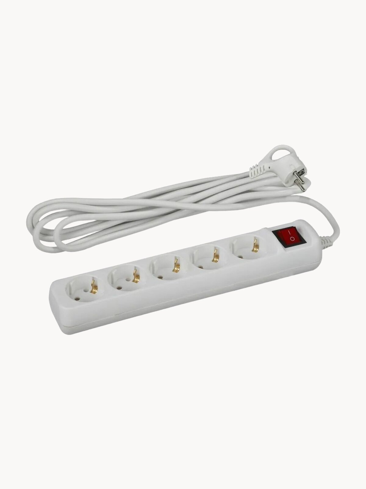 Удлинитель сетевой ЭРА UX-5es-1.5m, 5 розеток, с заземлением, с выключателем, 10А, ПВС 3х0,75 мм, 1.5 м